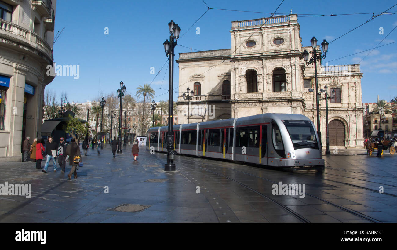 Seville tram system in the centre of the City Stock Photo - Alamy