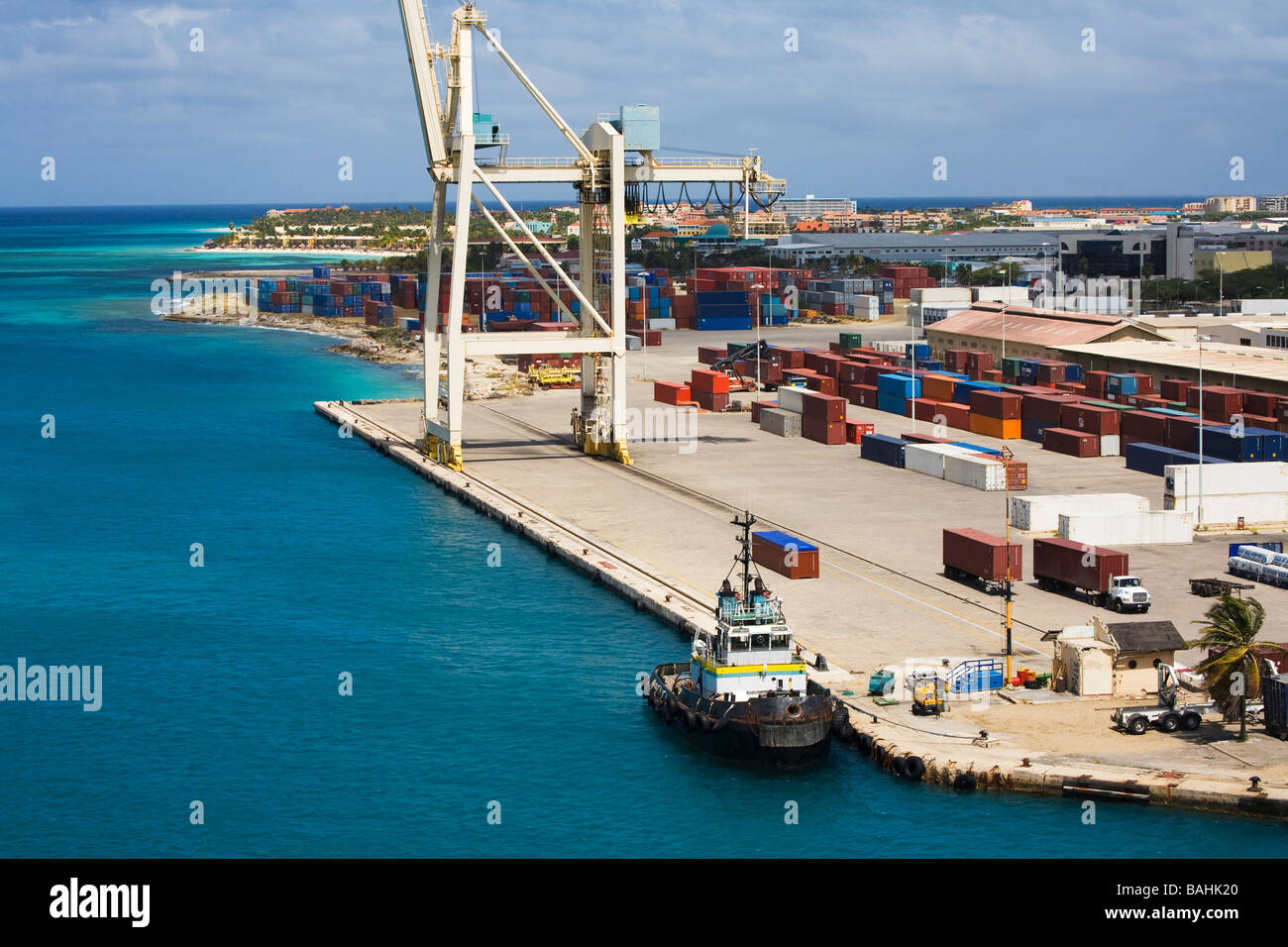 Oranjestad City, Aruba, Caribbean; Container port Stock Photo, Royalty ...