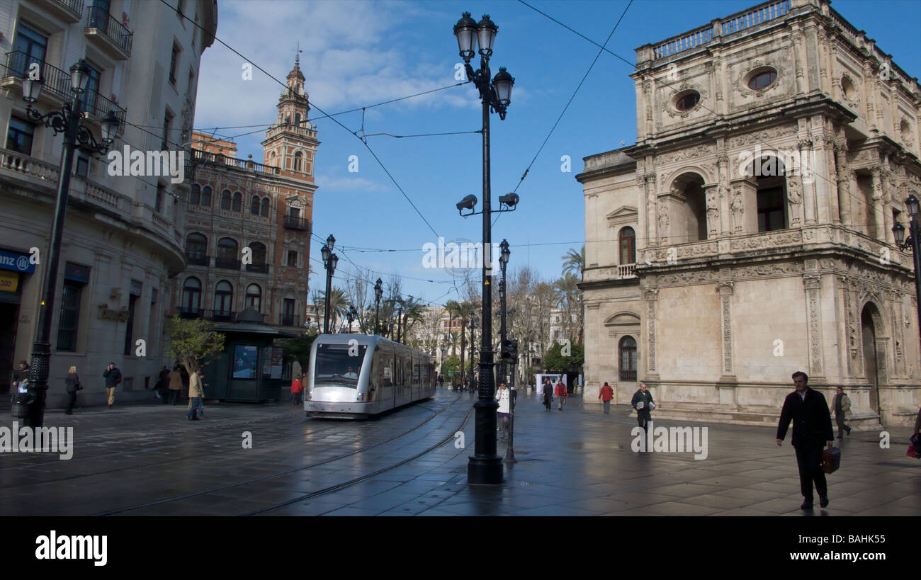 Seville tram system in the centre of the City Stock Photo - Alamy