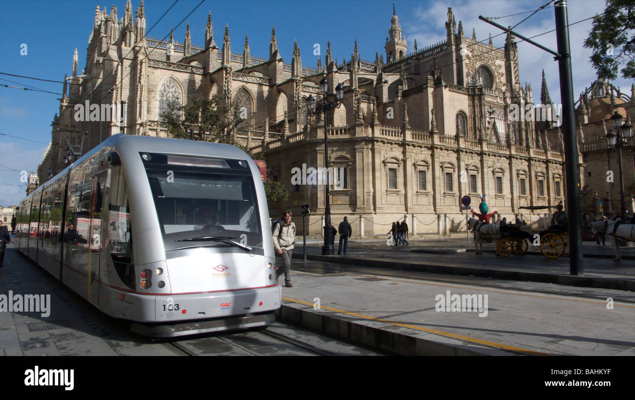 Seville tram system in the centre of the City Stock Photo - Alamy