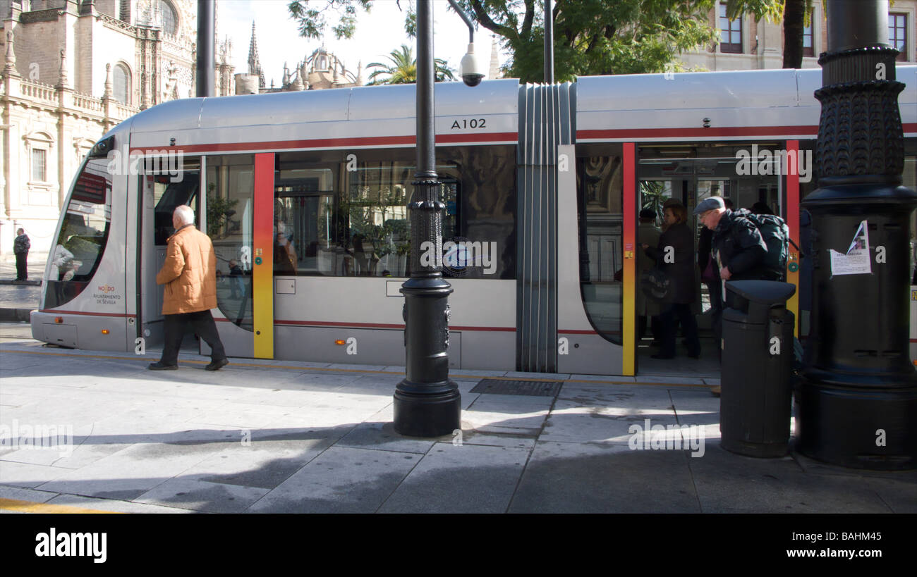 Seville tram system in the centre of the City Stock Photo - Alamy