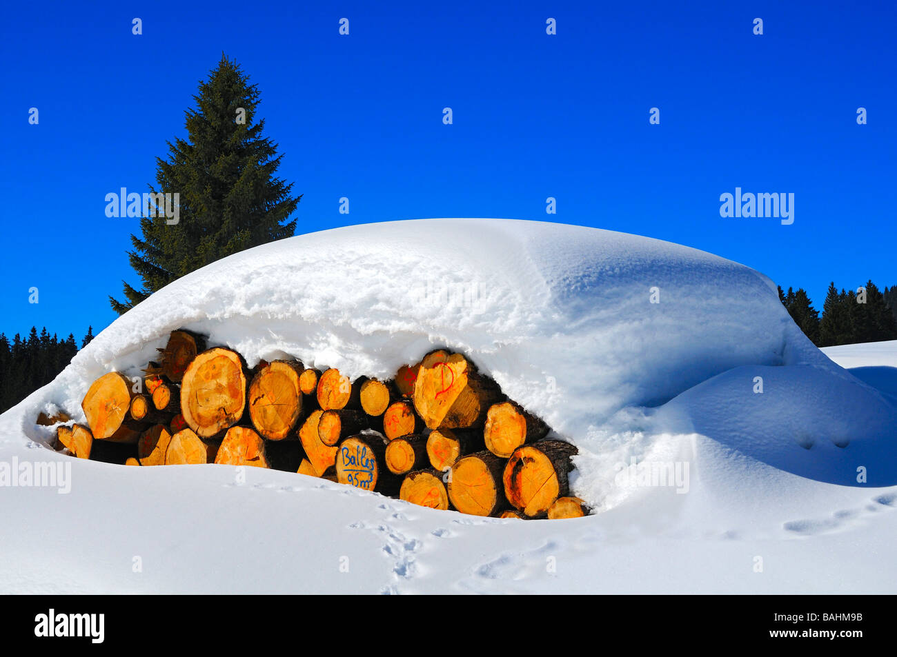 Firewood in stack under snow hi-res stock photography and images - Alamy