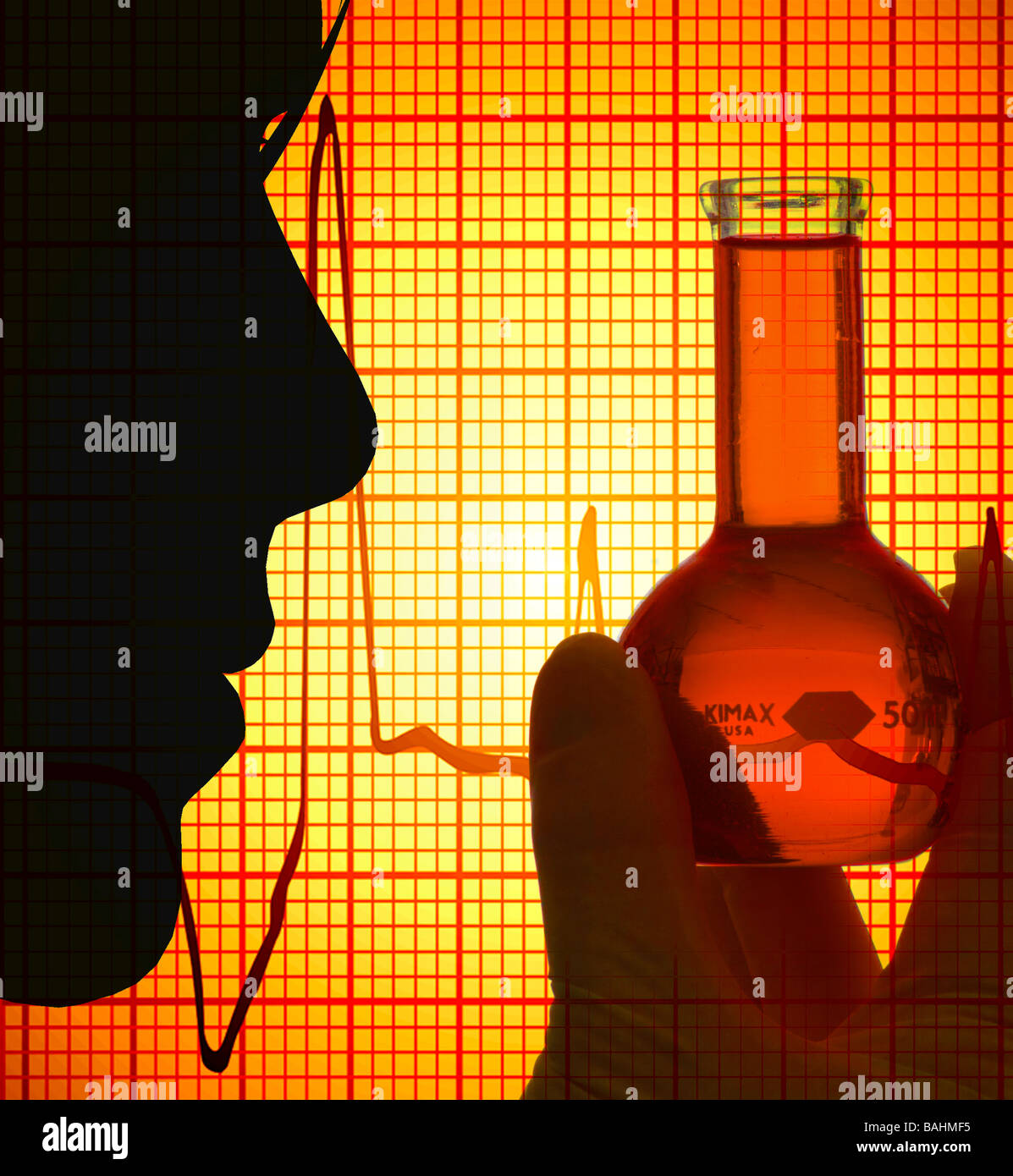 female doctor holding beaker with EKG in background Stock Photo - Alamy