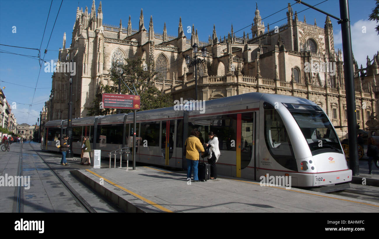 Seville tram system in the centre of the City Stock Photo - Alamy