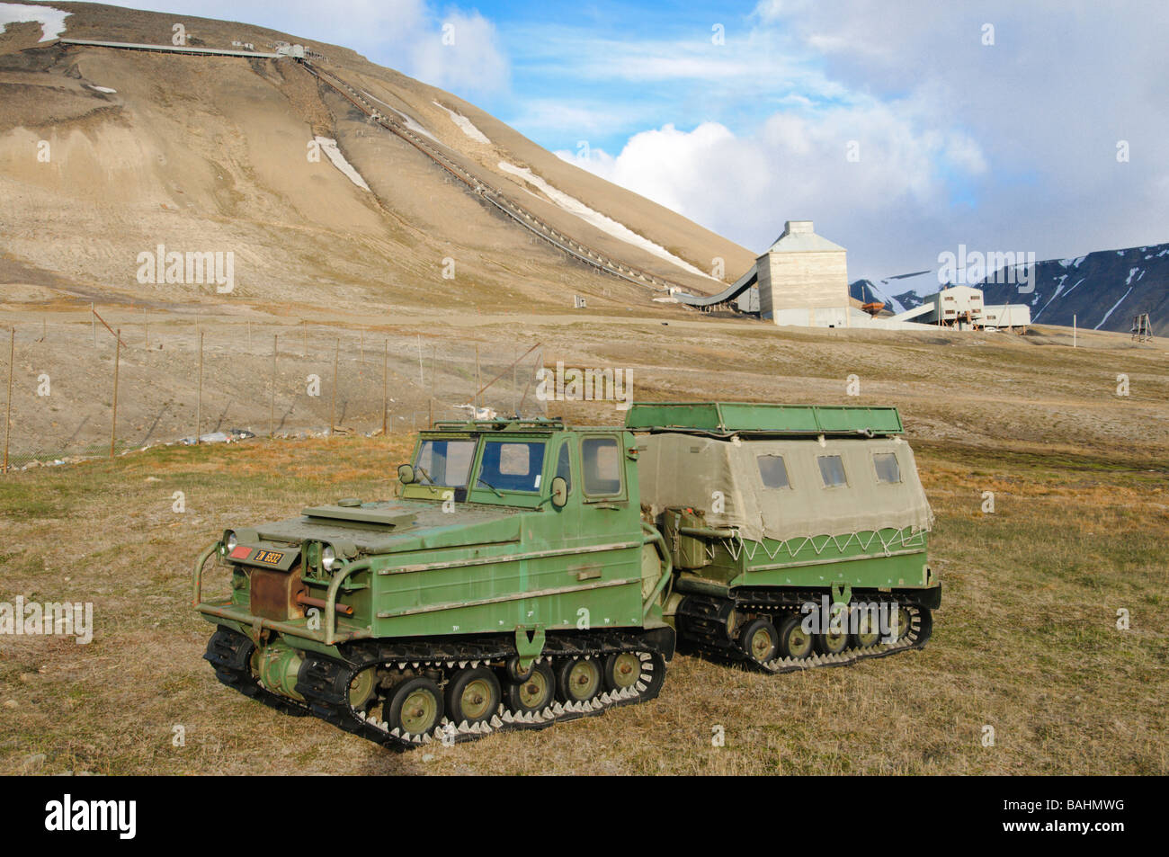 Snow traction units near a mine Longyearbyen Svalbard Stock Photo - Alamy