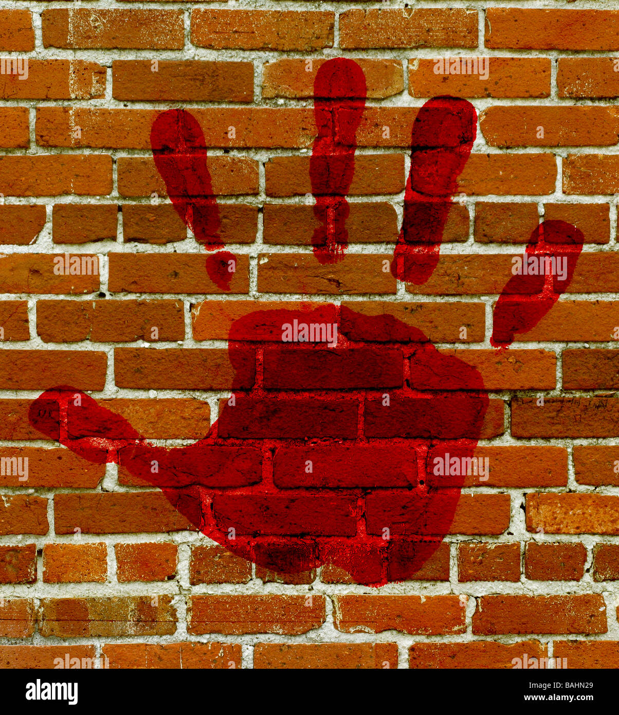 large graffiti hand on brick wall Stock Photo - Alamy