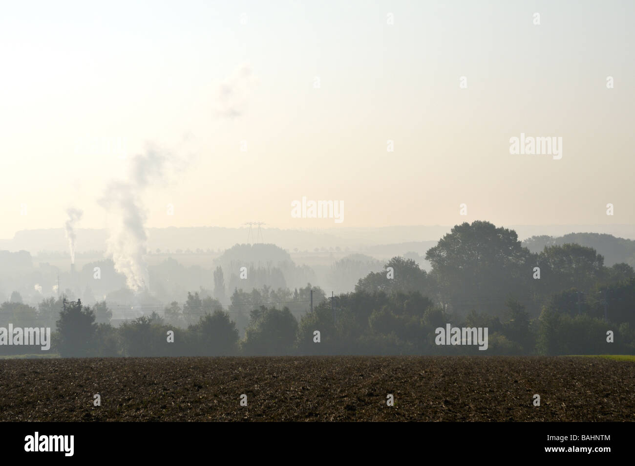 Industrial chimney smoke in the Picardie countryside France Stock Photo ...