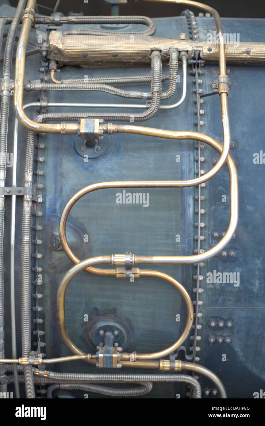 Fuel Lines and Hydraulics on the side of a turbine jet engine Stock ...