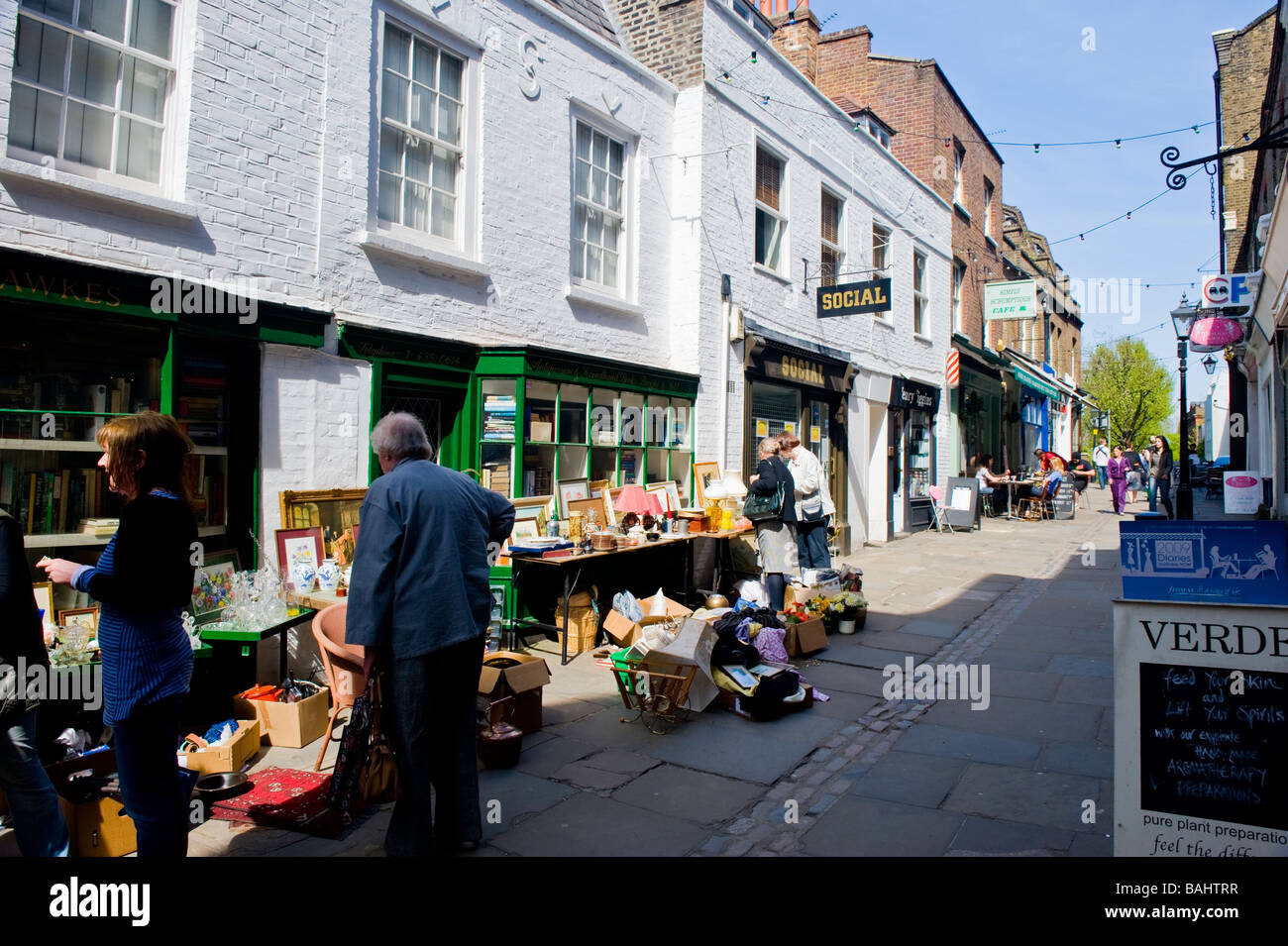 London mews , Spring in Hampstead Village , Flask Walk , bric-a-brac or ...