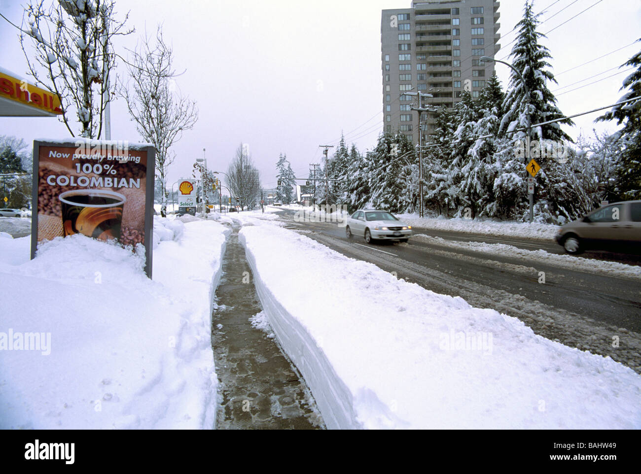 Street Scene after a Heavy Snow Storm in Winter Vancouver British ...