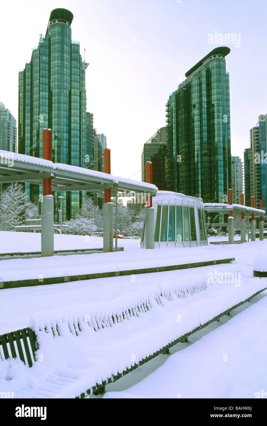 Snowfall after a Heavy Snow Storm at "Coal Harbour" Downtown in "West ...