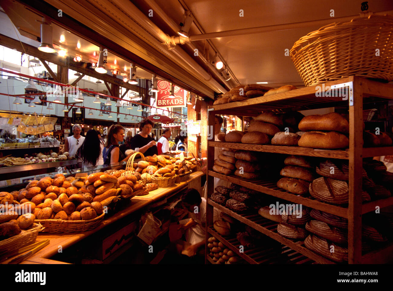 Fresh Baked Bread Loaves, Buns and Rolls at Bakery, Granville Island ...