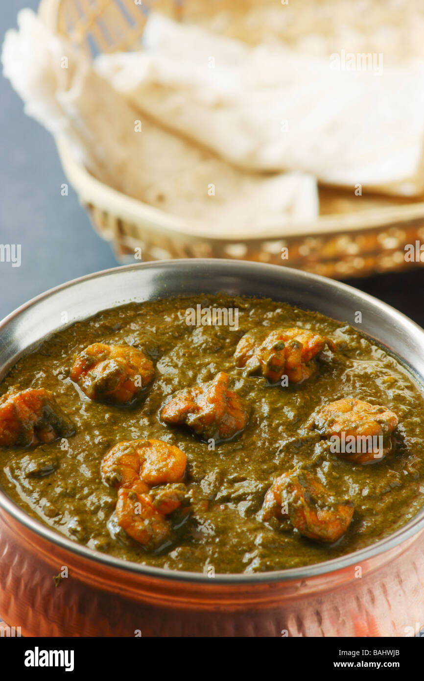 Saag Prawn is prepared from Prawns cooked in Palak gravy (Spinach) and ...