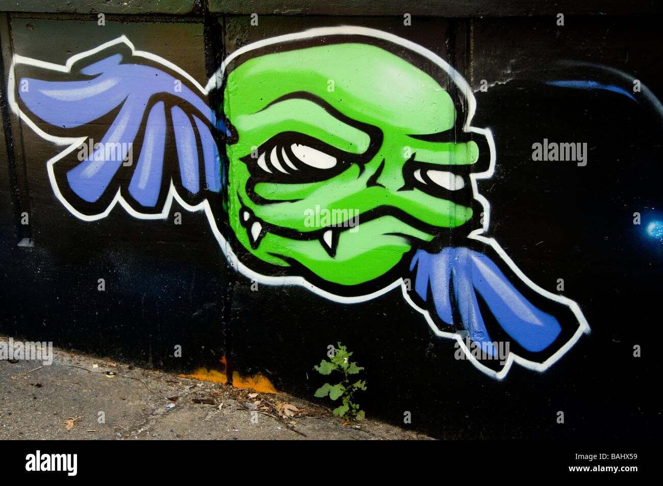 Green flying head cartoon graffiti in ST Kilda Melbourne Stock Photo ...