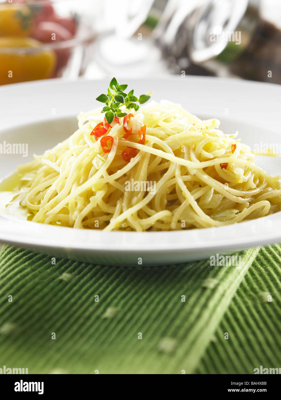 plate of Spaghetti aglio olio ready to eat Stock Photo - Alamy