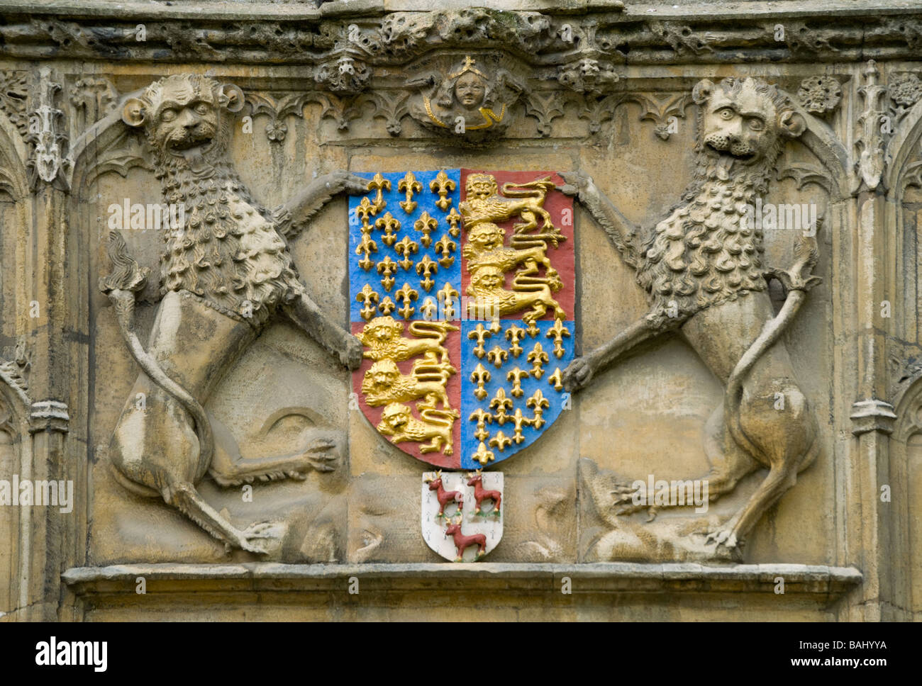 Cambridge, England, UK. Trinity College. Great gate (detail Stock Photo ...