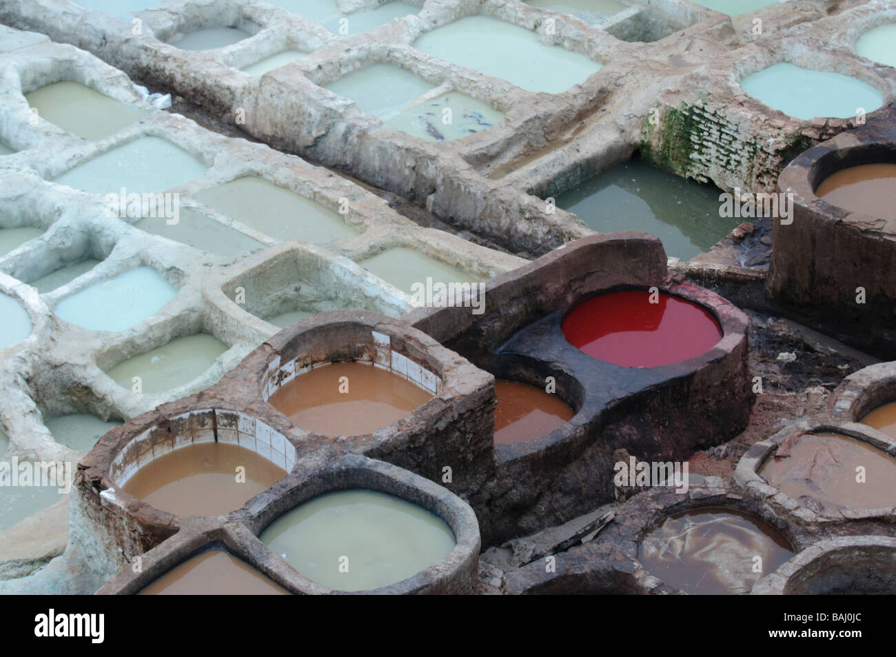 Traditional tannery in the medina of Fez Morocco with the tint wells ...