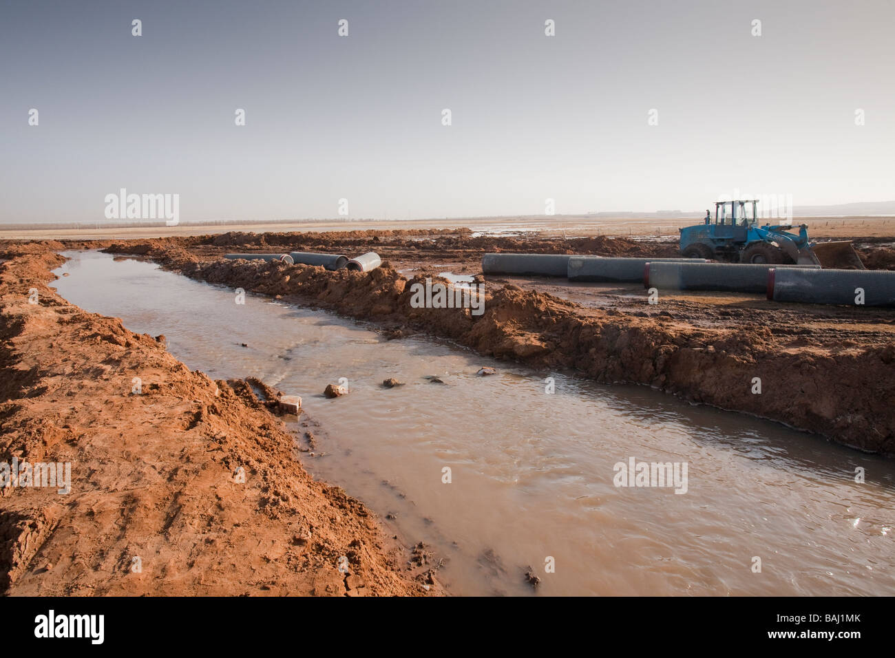 A lake bed dried out due to climate change induced drought in inner ...