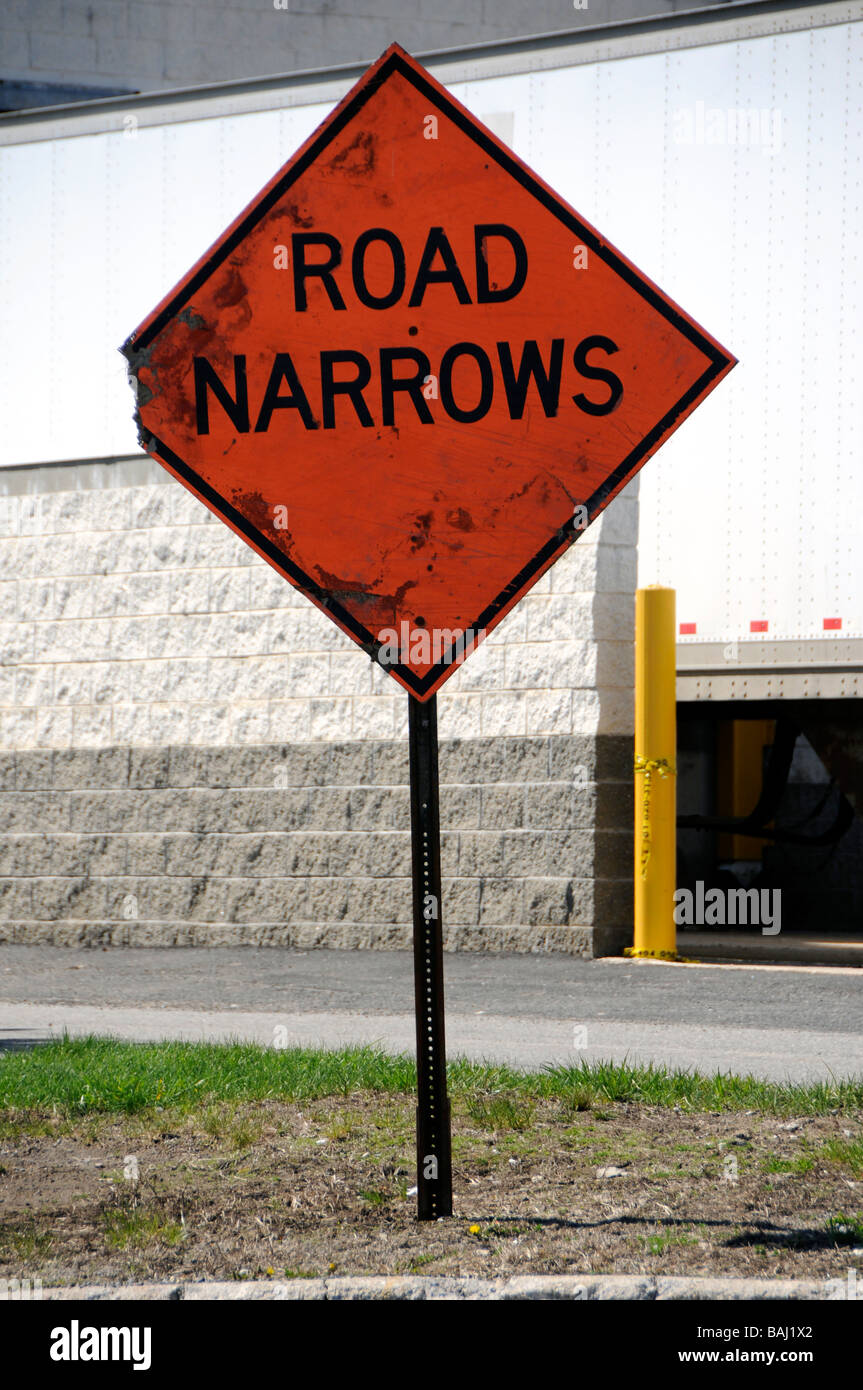 Road narrows traffic warning sign hi-res stock photography and images ...