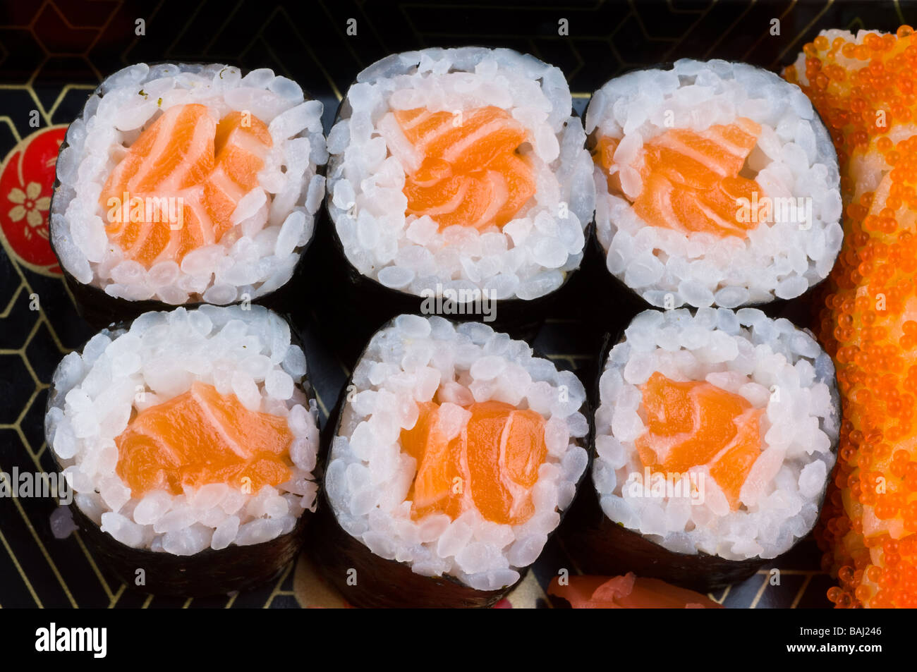 raw fresh sushi and rolls Stock Photo - Alamy