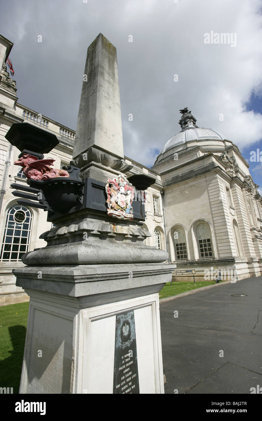 City of Cardiff, South Wales. Polish Second World War memorial plinth ...