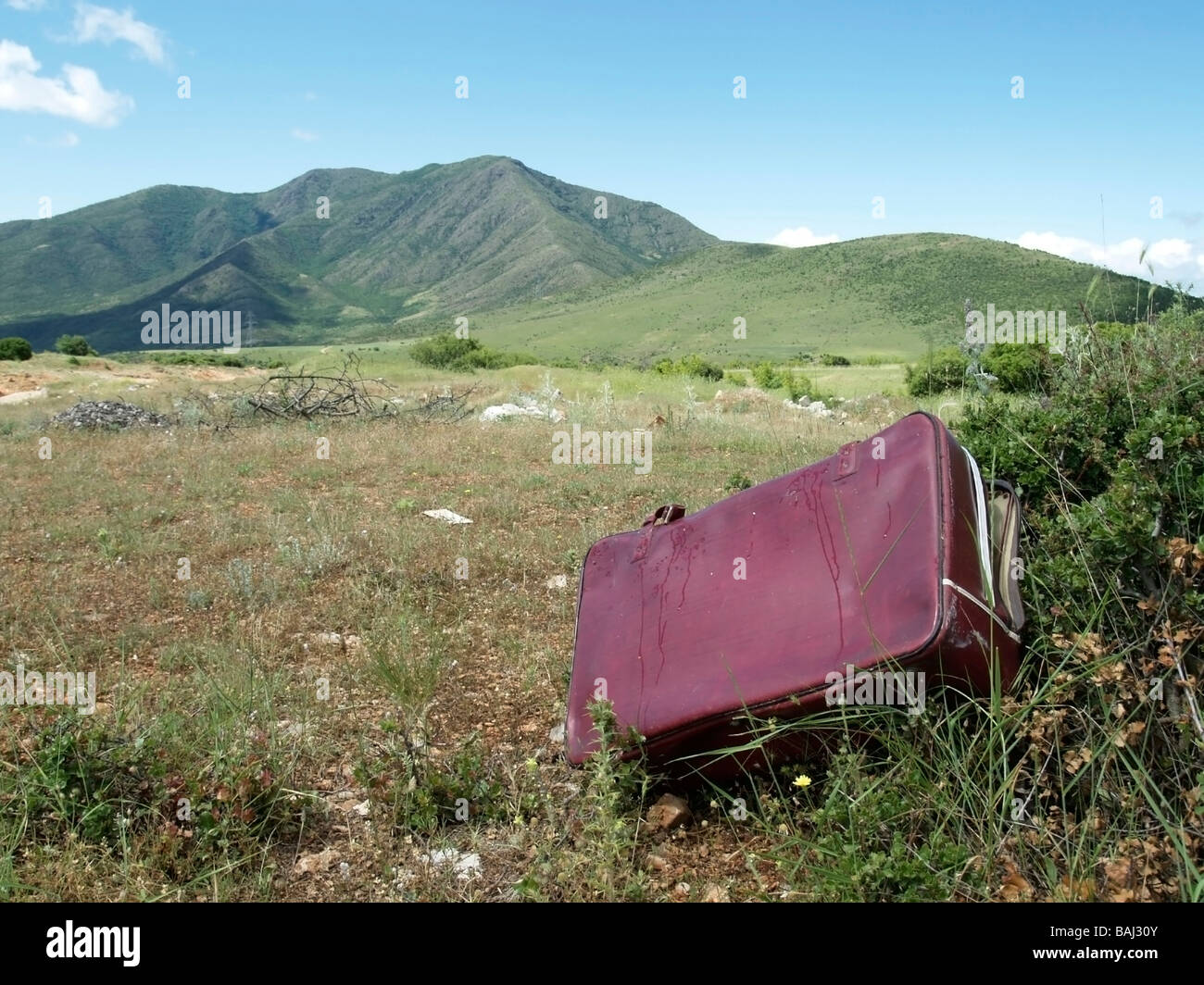 unknown case lying on a meadow in background a mountain in Thessaly ...