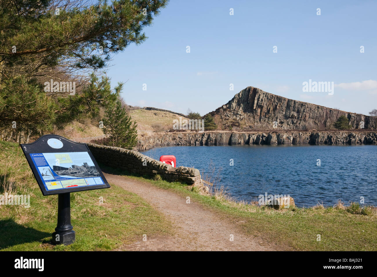 Information sign by path at Cawfields quarry on Hadrian's Wall National ...
