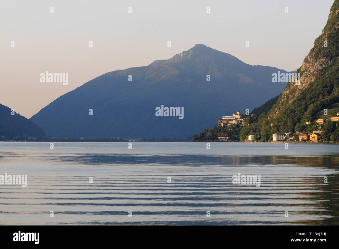 The lake of Lugano, a landmark of the Italian-speaking Ticino (Tessin ...