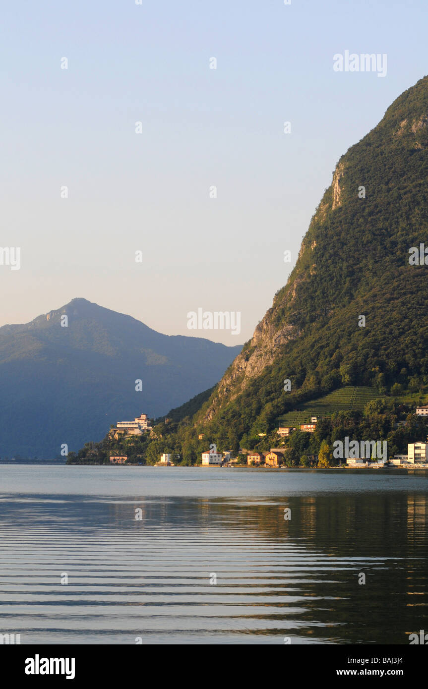 The lake of Lugano, a landmark of the Italian-speaking Ticino (Tessin ...