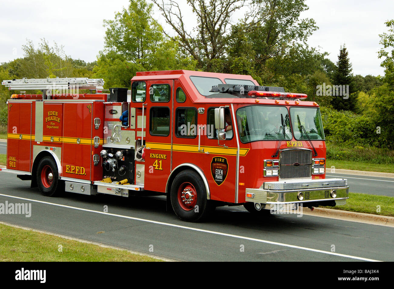 A fire department vehicle on display during a fire muster parade Stock ...