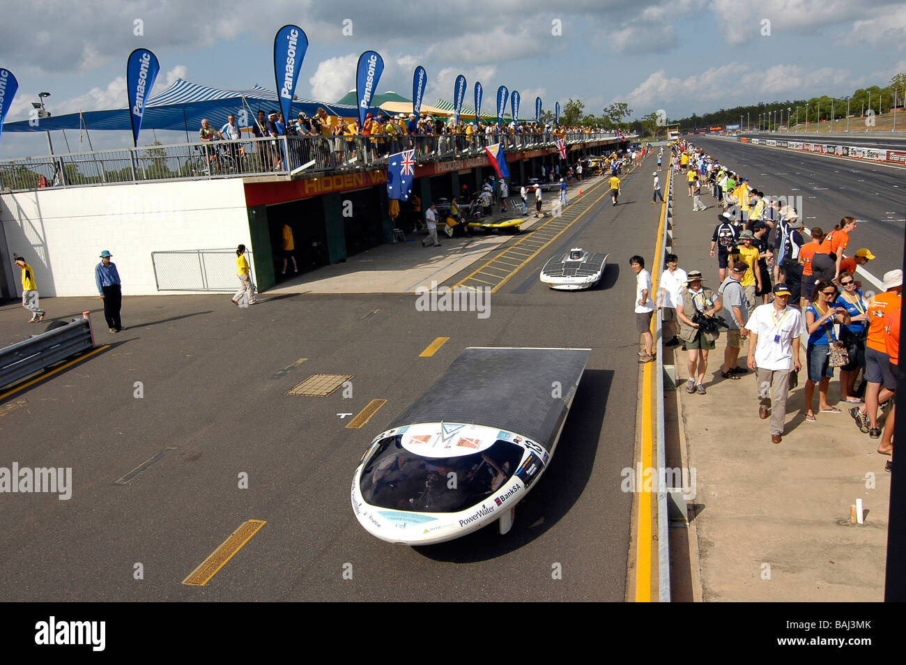 Solar cars taking part in the qualification rounds of the world solar ...