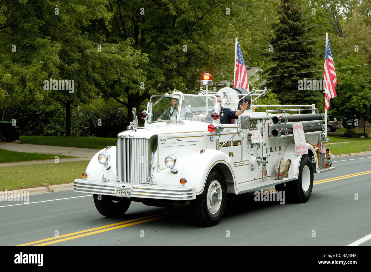 An antique fire department vehicle on display during a fire muster ...