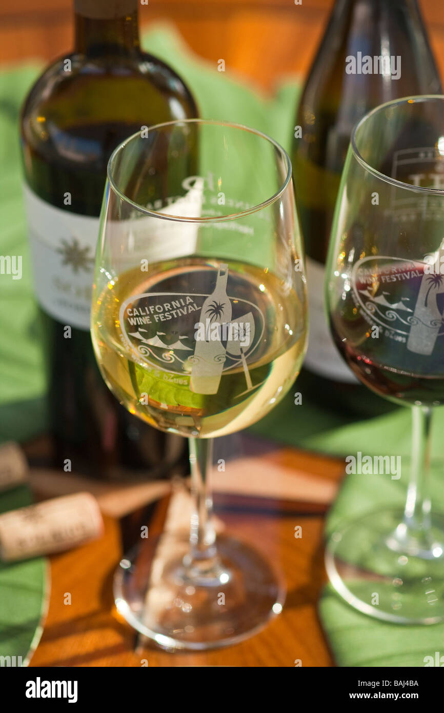 bottles and glasses of wine for sampling Santa Barbara California Stock ...