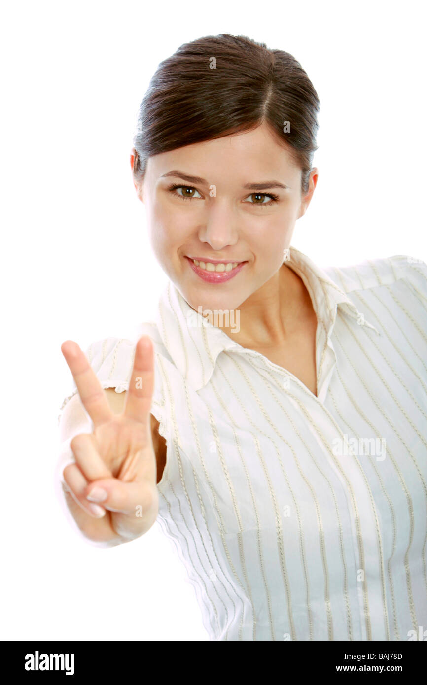 Business portrait and victory sign hi-res stock photography and images ...