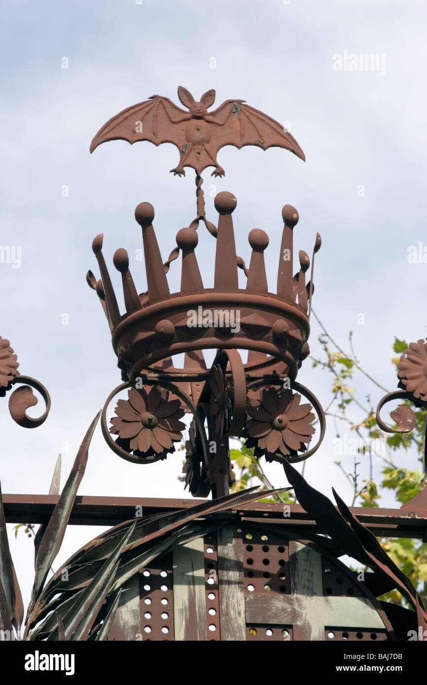 Iron work bat and crown on street lamp Stock Photo - Alamy