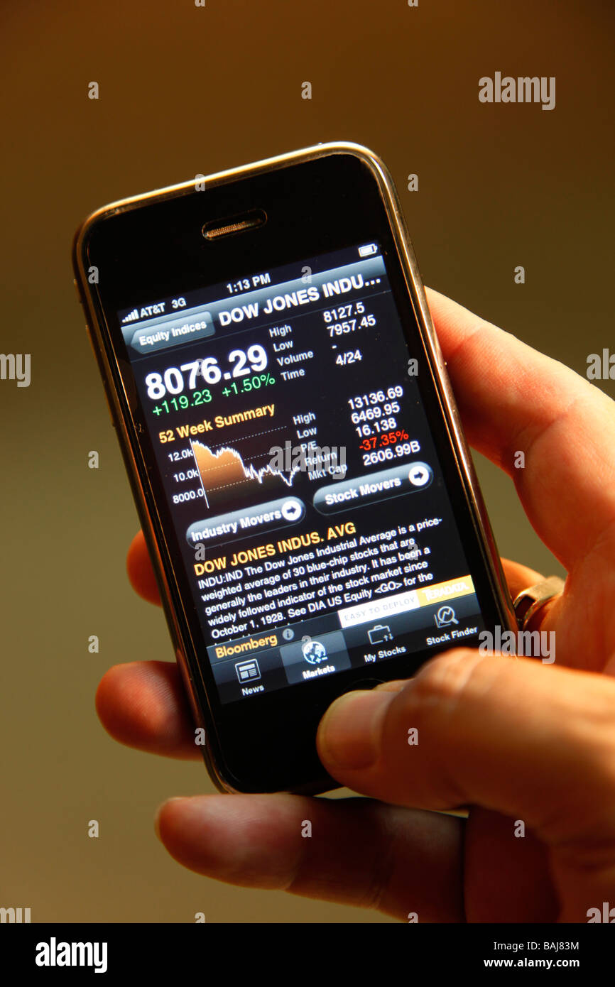 Markets shown on hand held device Stock Photo - Alamy