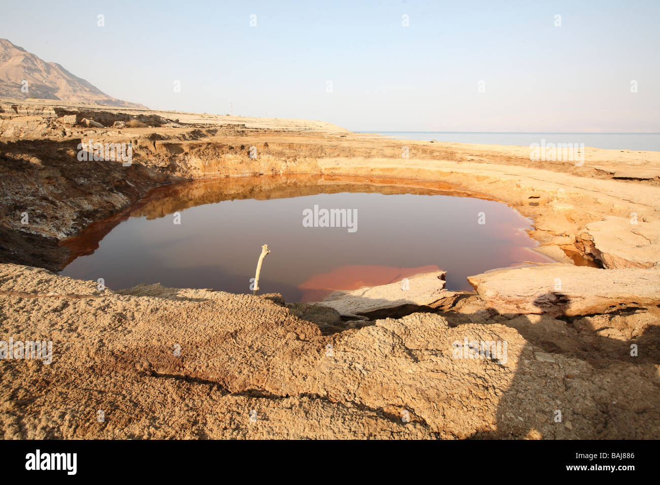 Israel Dead Sea Water pools in a sink hole on the shore of the Dead Sea ...