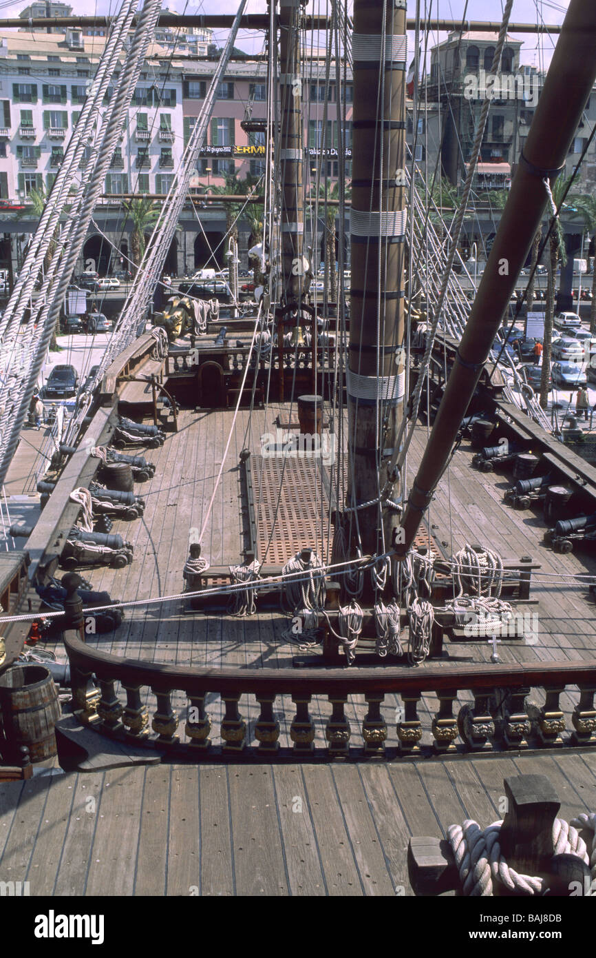 A detail of the ship Neptune anchored in the ancient port of Genoa ...