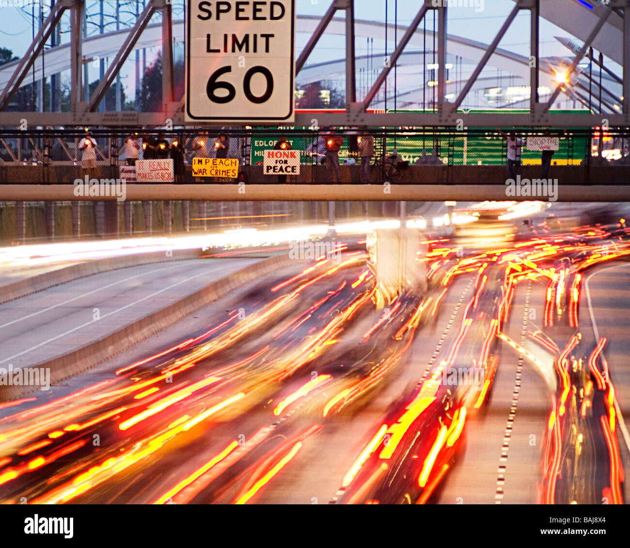 Long exposure of highway 59 in Houston Texas during Gulf War peace ...