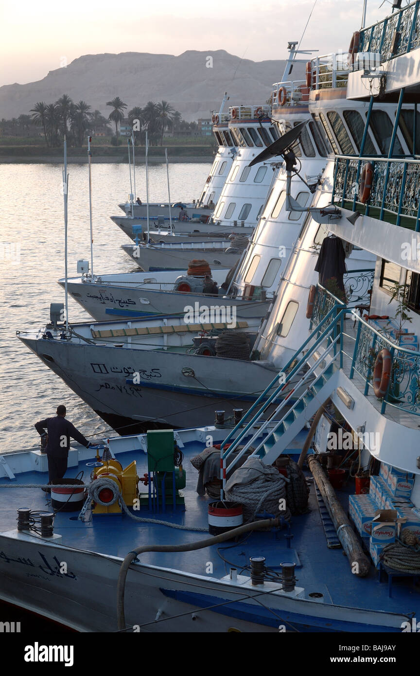 A line up of cruise boats along the River Nile in Egypt Stock Photo - Alamy
