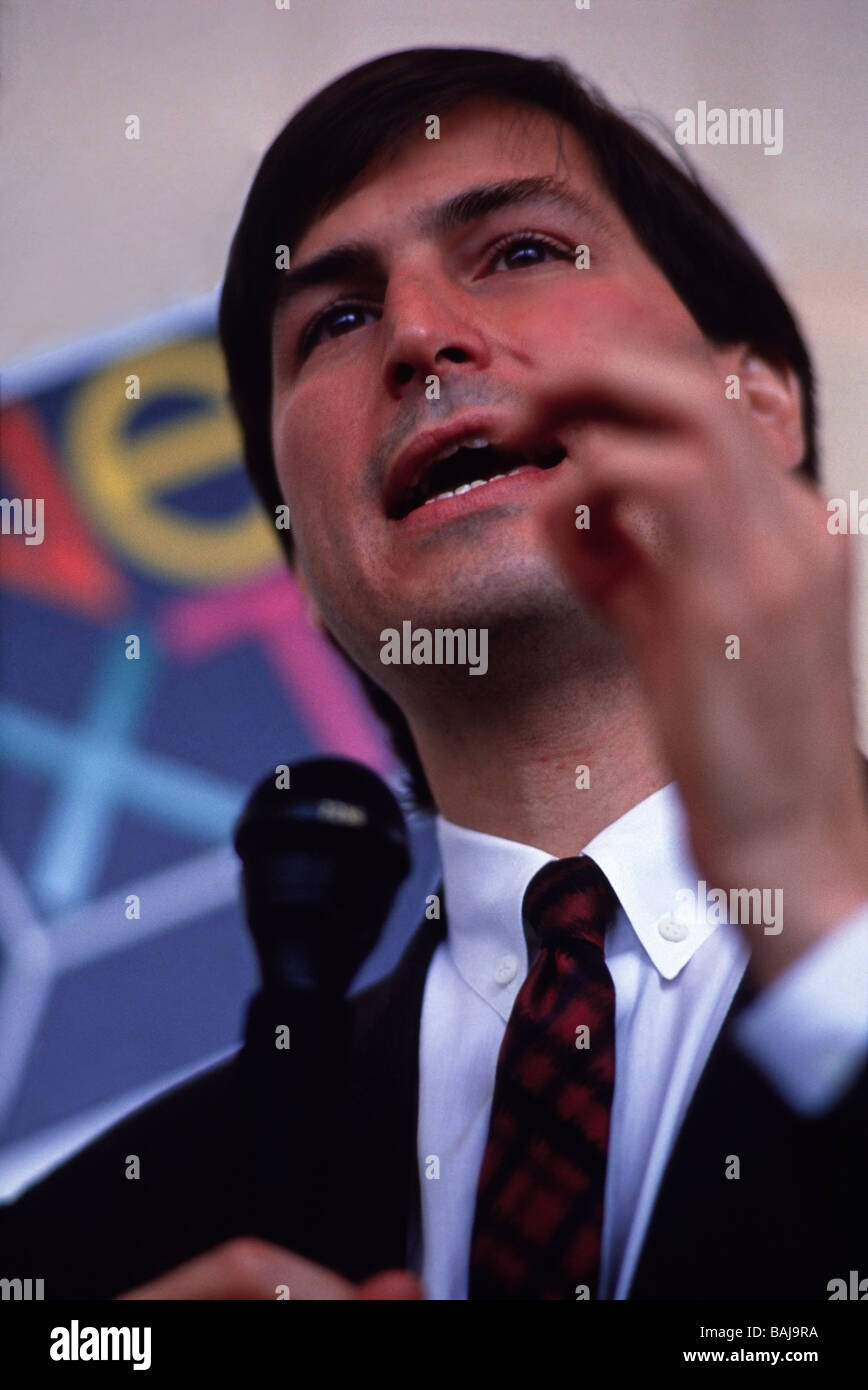 Steve Jobs (1955-2011) during the NeXT launch event at Davies Symphony ...