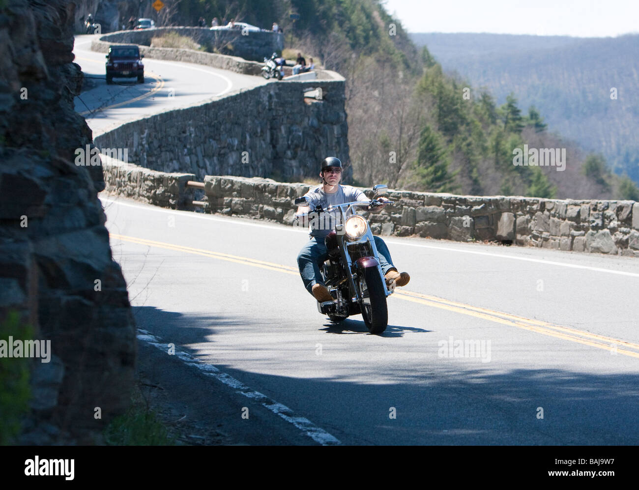Motorcycle riding the curves at Hawks Nest New York Stock Photo - Alamy