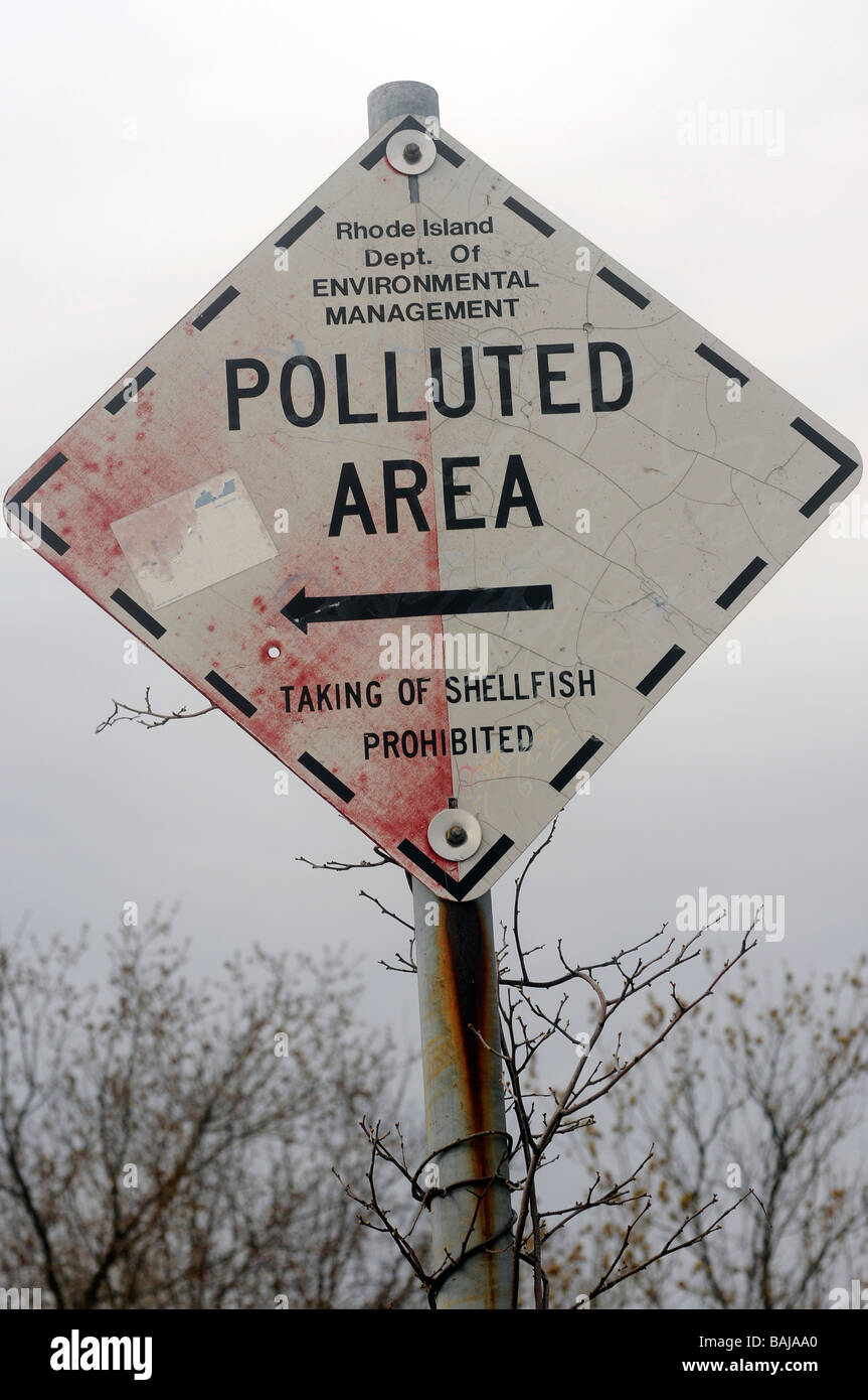 red sign polluted area shellfish prohibited fish Stock Photo - Alamy