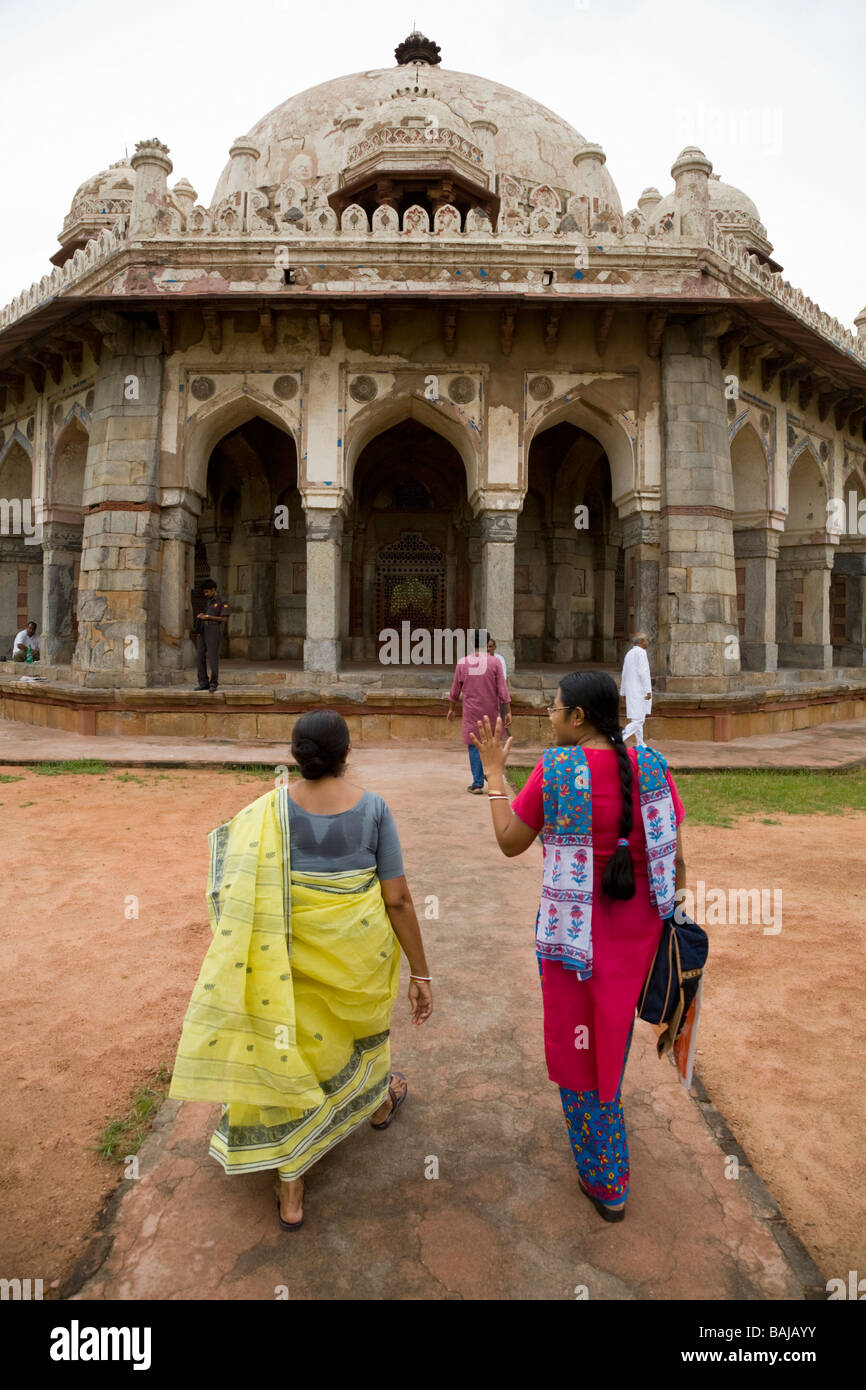 Indian tourists at Isa Khan's tomb, in Delhi, India. Isa Khan Niyazi ...