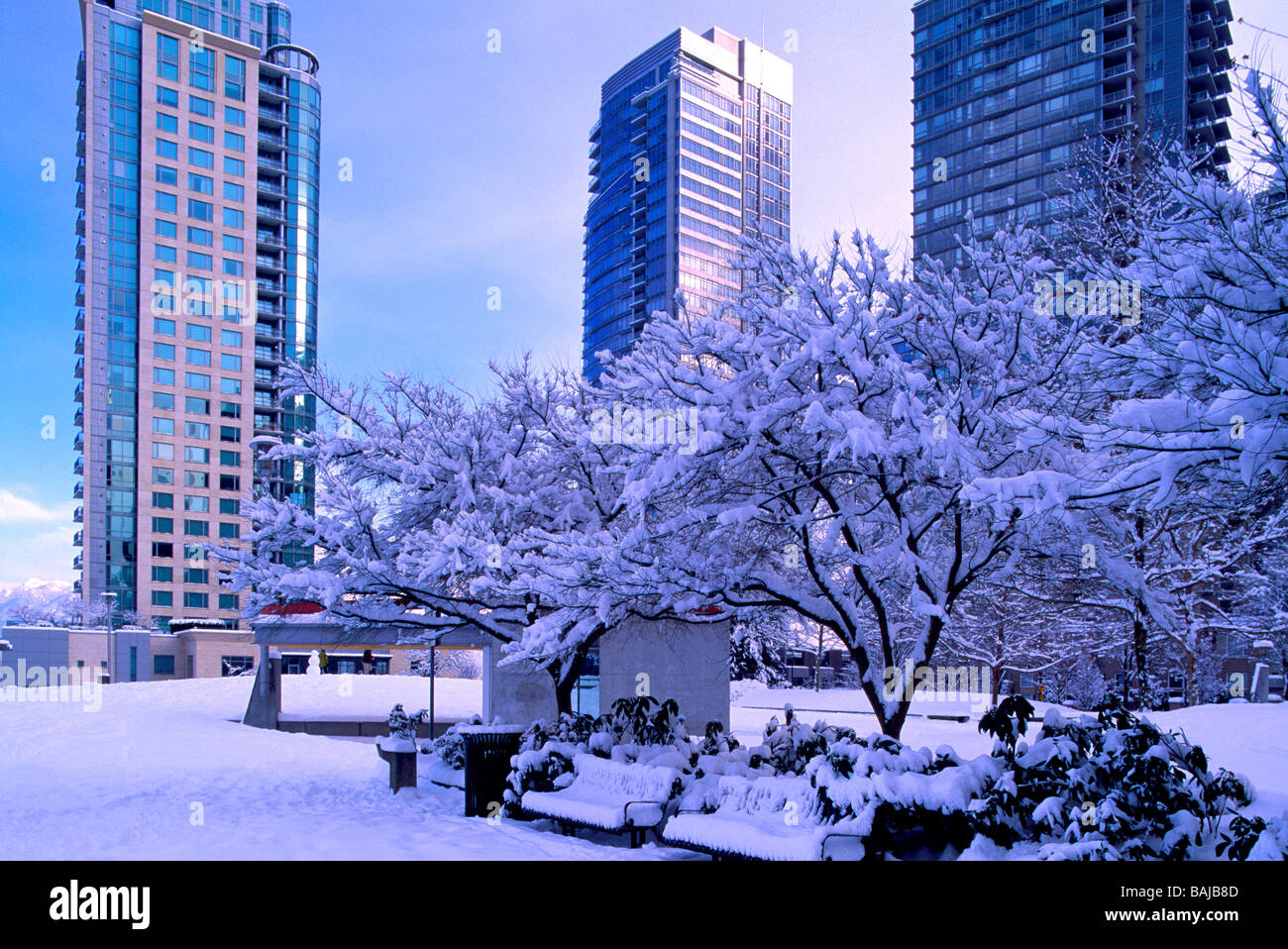 Snowfall after a Heavy Snow Storm at "Coal Harbour" Downtown in "West ...