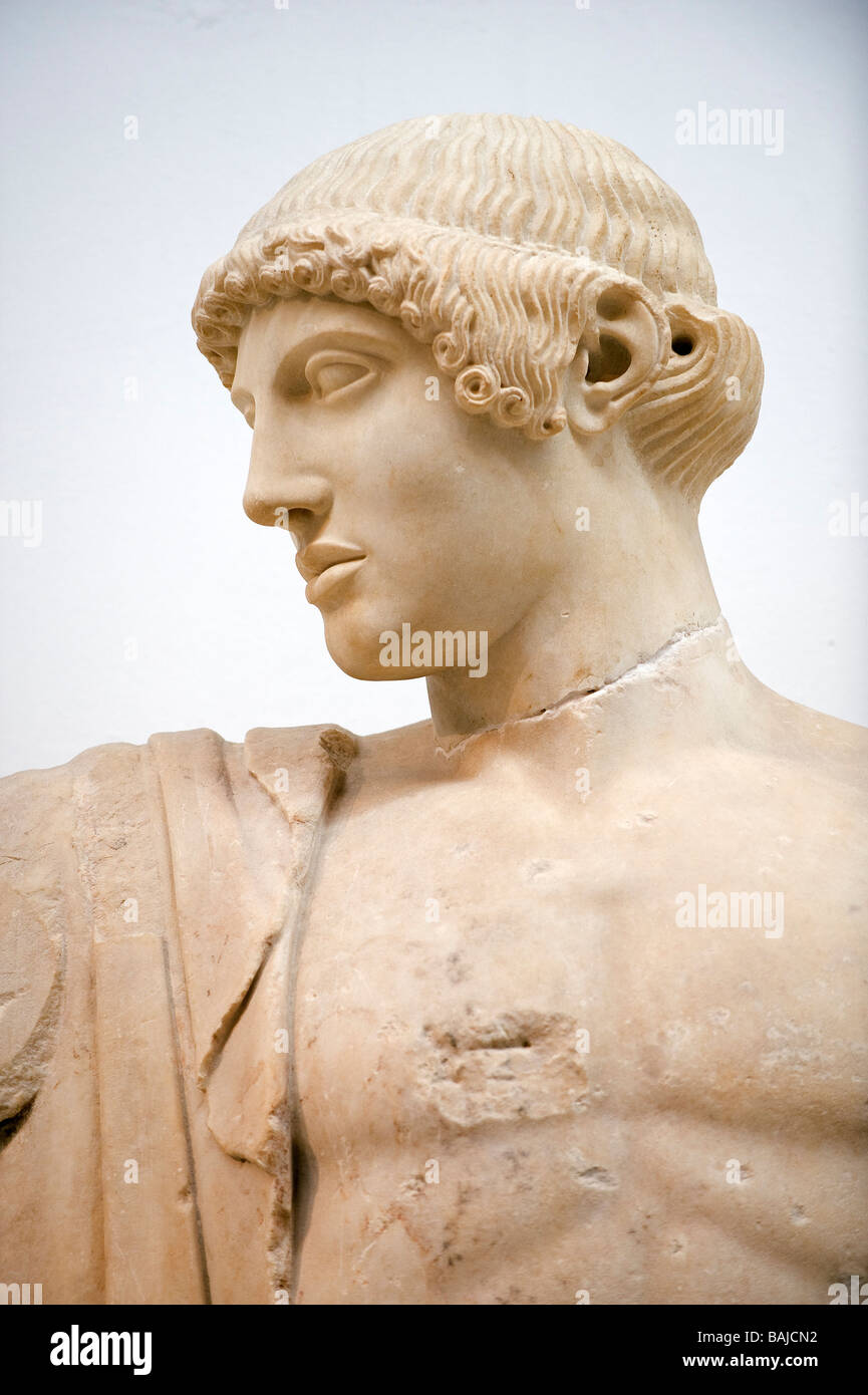 Greece, Peloponnese region, Olympia (Olympia), the Archaeological Museum, detail of the pediment ...