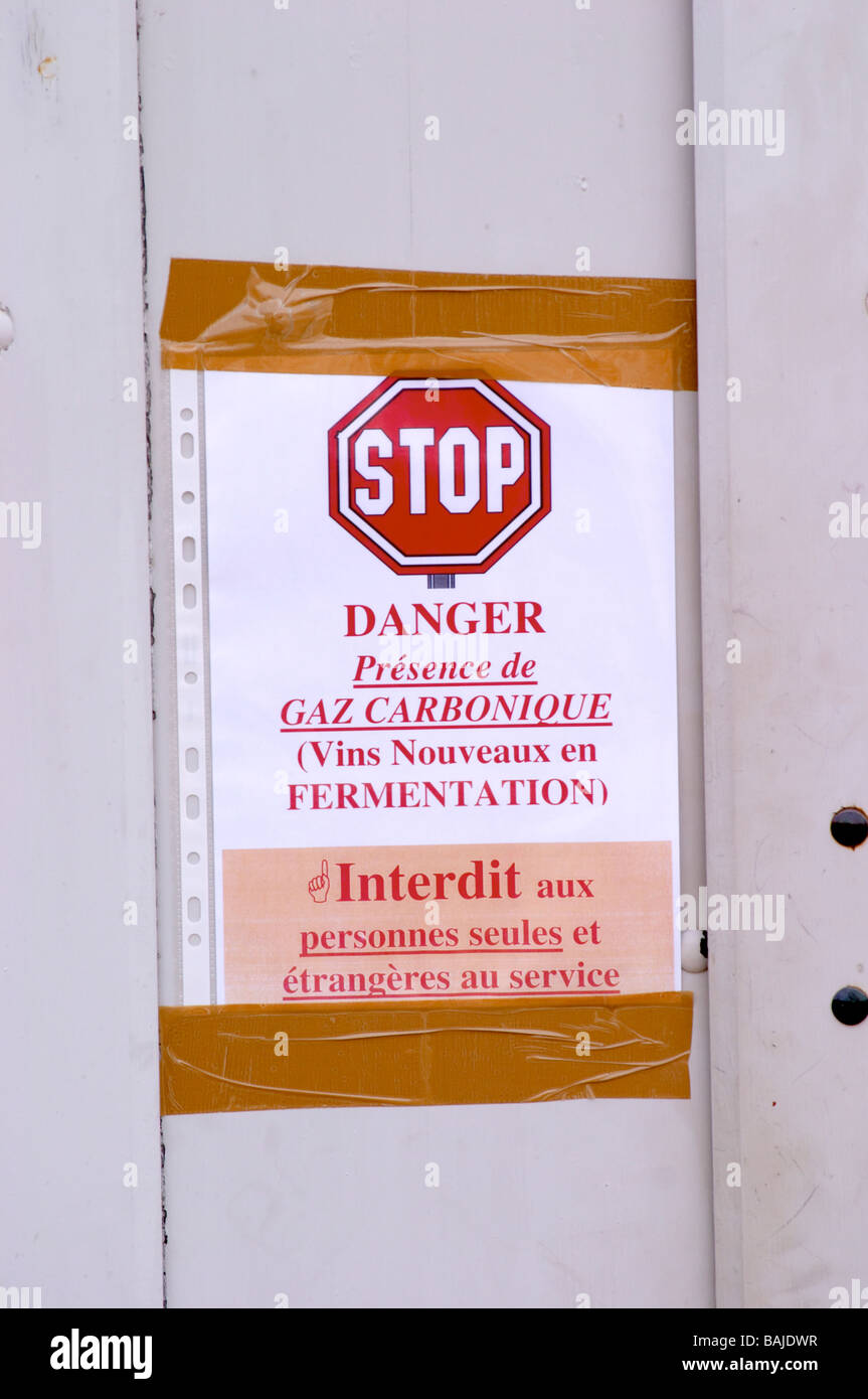 warning sign carbon dioxide in cellar chateau de rully burgundy france ...