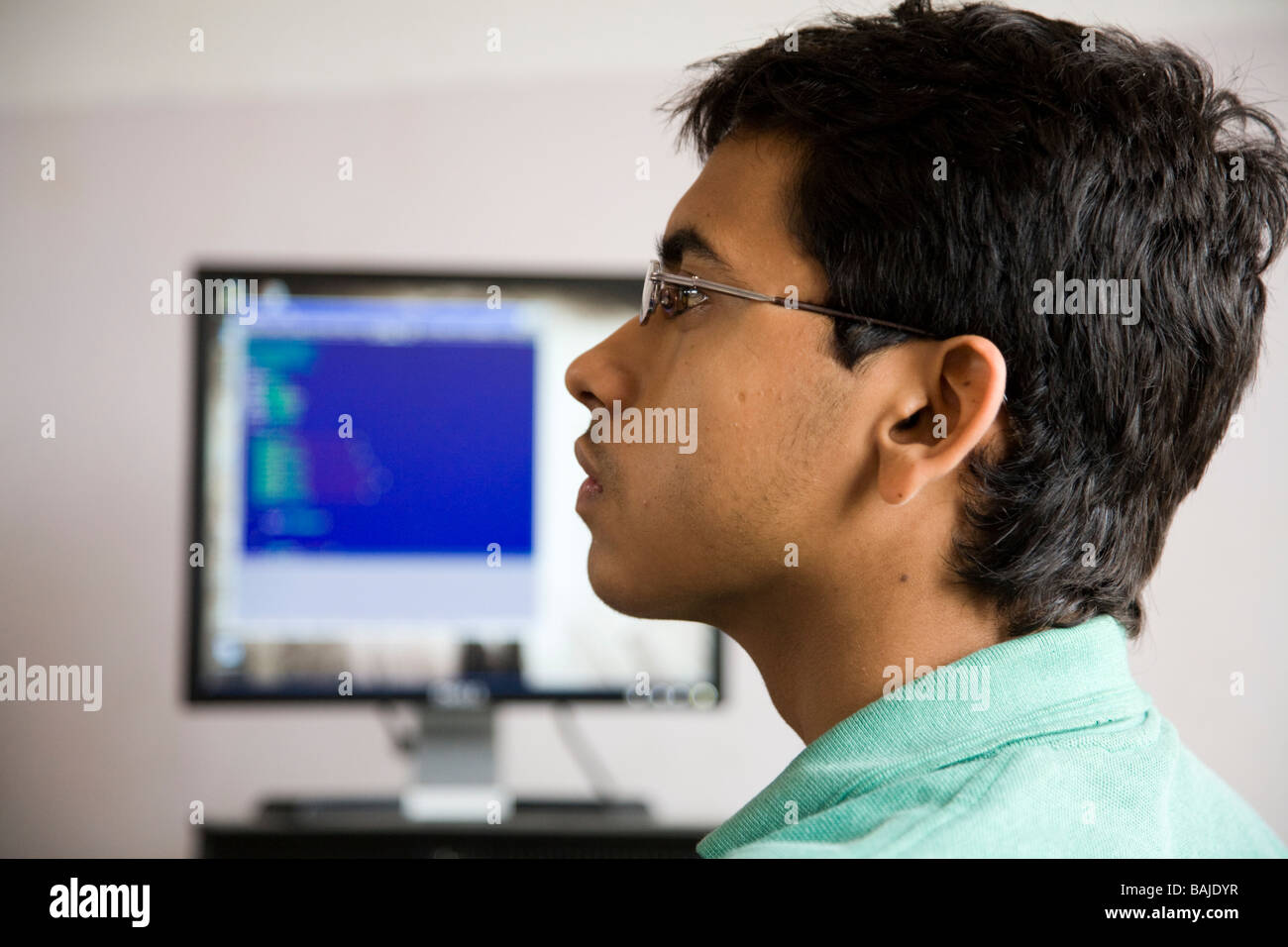 Student in a computer studies class at school in Hazira, near Surat ...