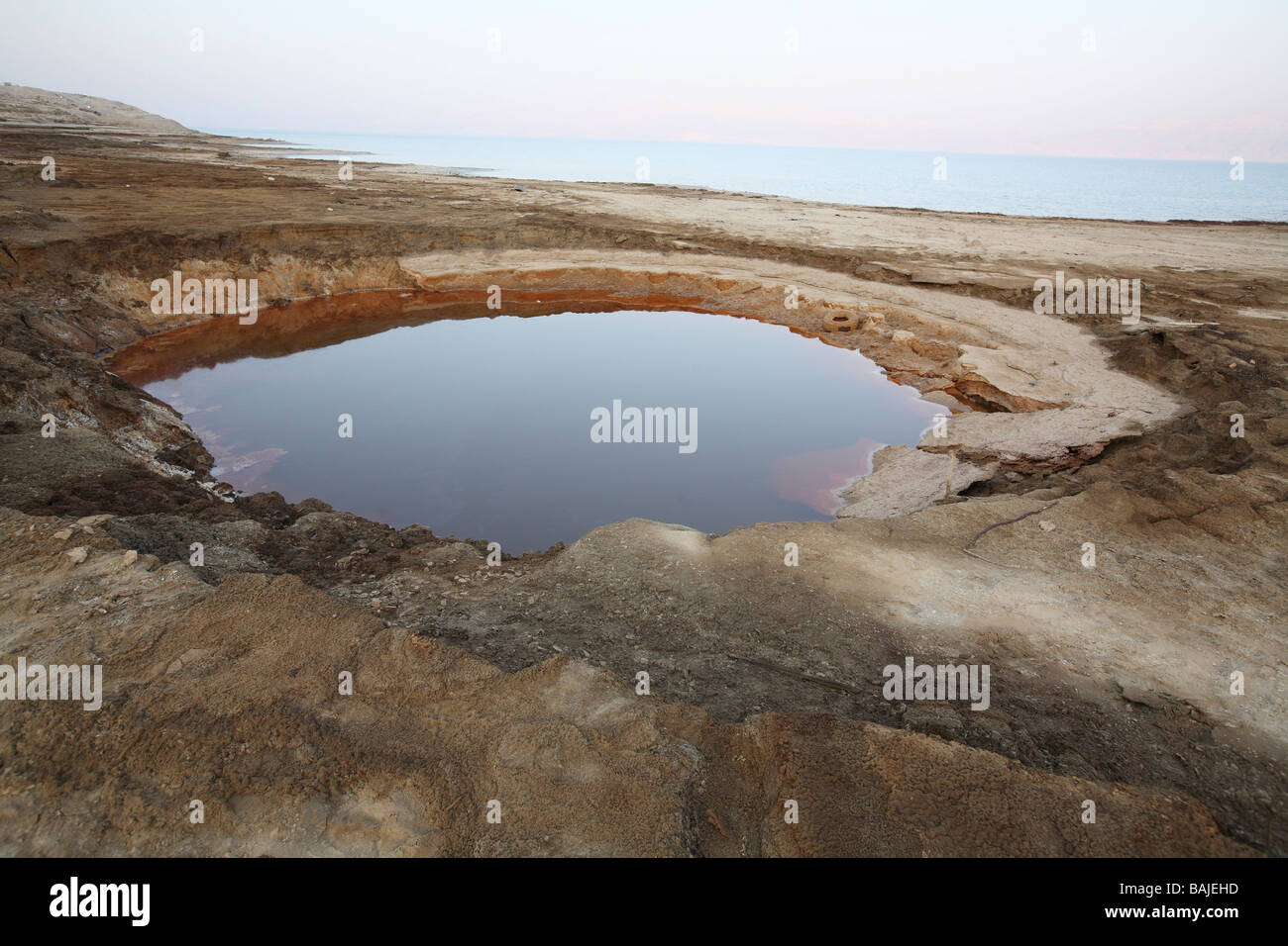 Israel Dead Sea Water pools in a sink hole on the shore of the Dead Sea ...