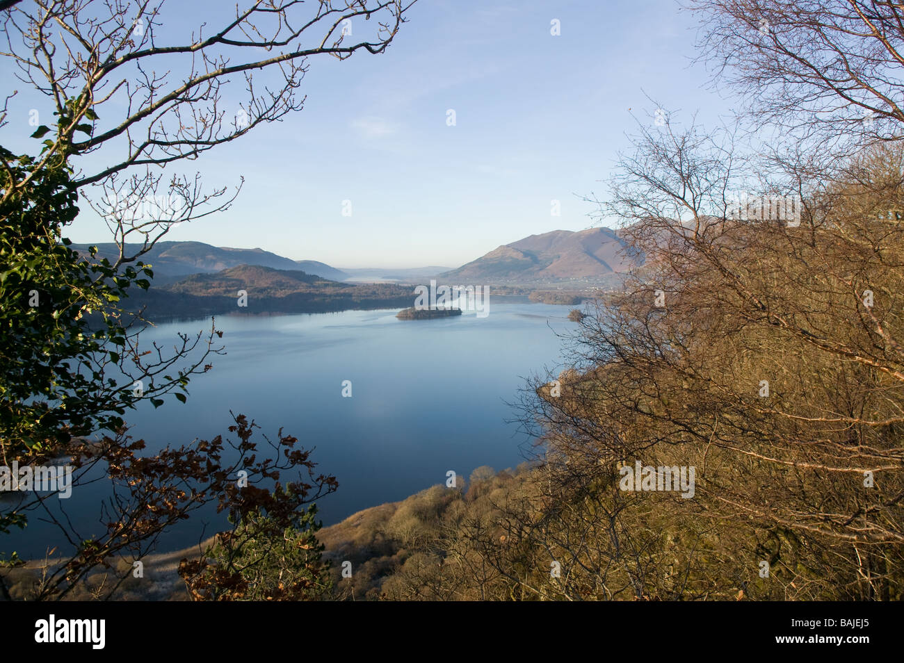 view of derwent water from surprise view in lake disrtict in winter ...